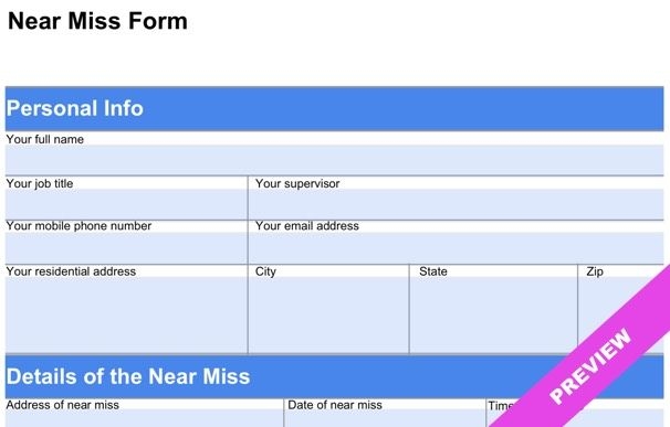Near Miss Report Template | Hourly Workforce Tracking