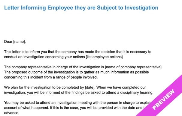 Letter Template For Informing An Employee That They Are Subject To An ...